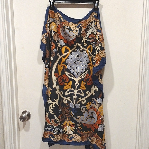 CAbi | Accessories | Cabi Carol Anderson 0 Silk Blue Brown Floral Scarf ...